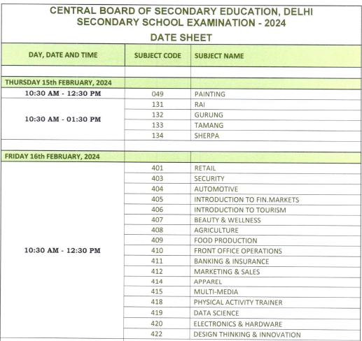 CBSE Class 10 Date Sheet 2024 PDF Download Here