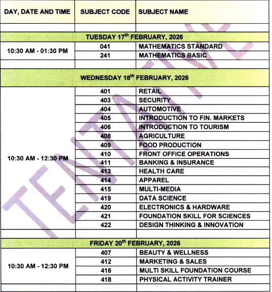 CBSE 10th Date Sheet 2026 PDF Download ( Tentative )