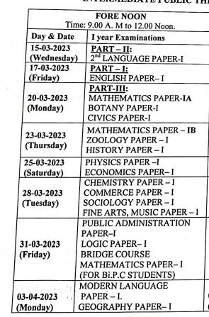 AP Intermediate 1st Year Exam Time Table 2023 PDF Download (Released)
