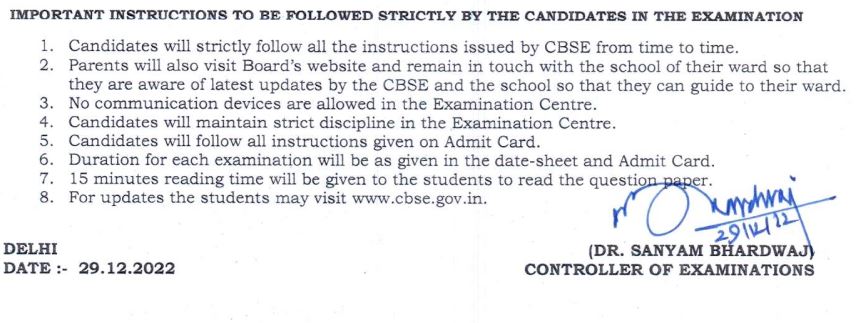 CBSE Class 10 Date Sheet 2024 PDF Download Here