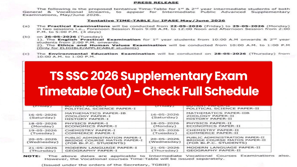 TS SSC Supplementary Exam 2026 Timetable Out, Exams from June 5 – Check ...